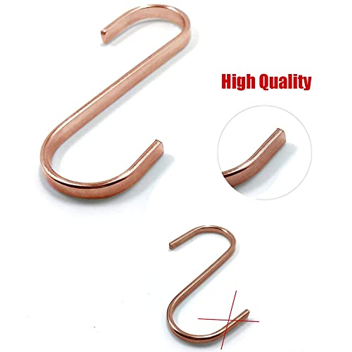 WEYEEN 10PCS Rose Golden S Hooks 4.7 inch，Stainless Steel Heavy Duty S Hooks for Kitchen Utensils, Plants, Pot, Pan, Cups and Towels