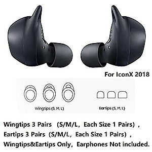 Zotech 6 Pair Silicone Ear Tips & Ear Hooks S/M/L for Samsung Gear IconX (2018 Edition) SM-R140 (Black)
