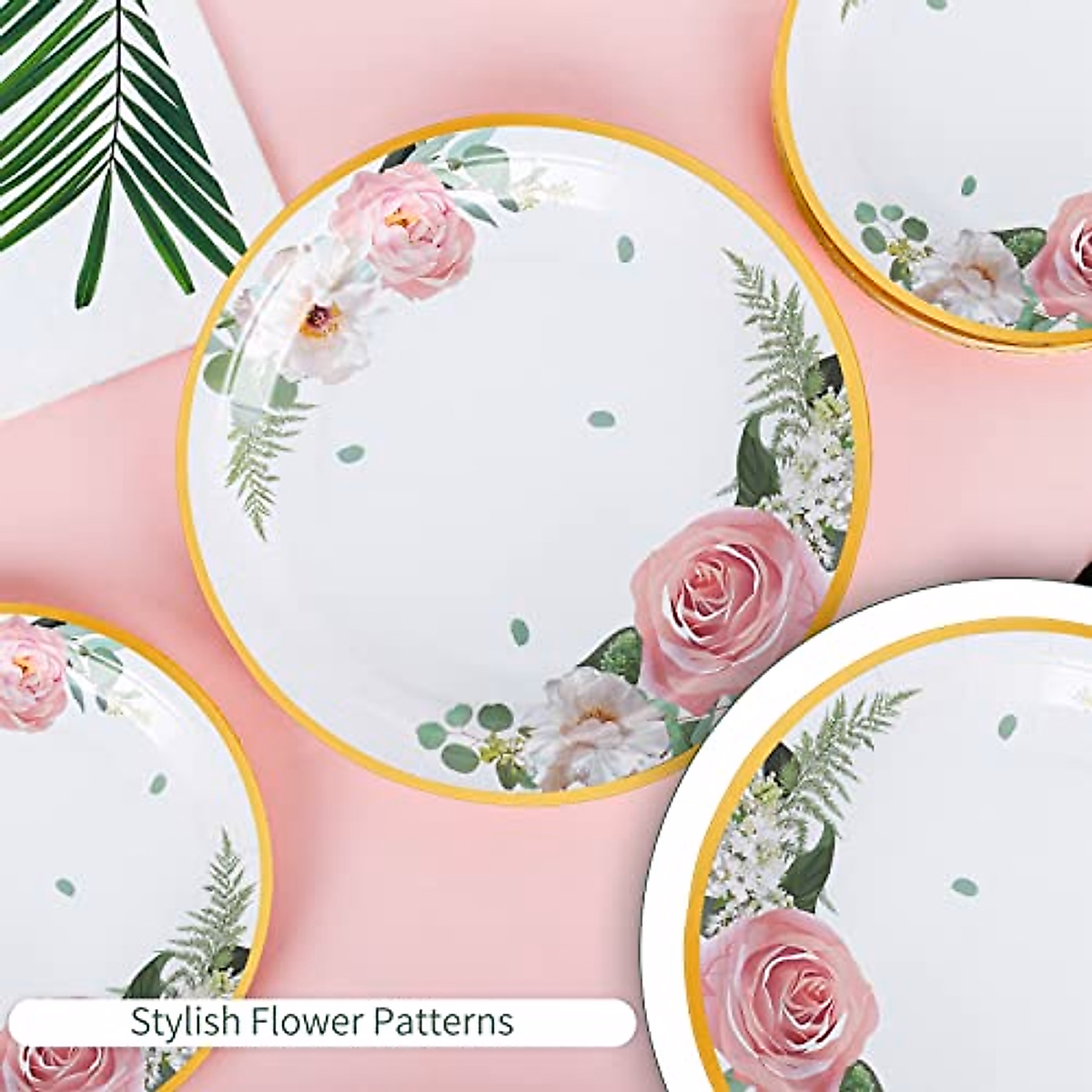 Aneco 60 Pieces Floral Paper Plates Set Disposable Party Plates 30 Pieces 7 Inch Dessert Plates and 30 Pieces 9 Inch Dinner Plates for Party, Birthday, Baby Shower