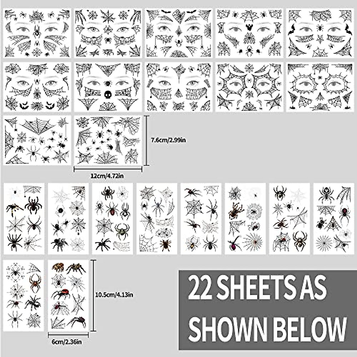 TATUWST Halloween Spider Face Temporary Tattoos -22 Sheets Shoulder Back Body Art Spider Sticker for Witch Halloween Costume Cosplay Theme Party Women Girls Favors Theme Party Favors Supplies