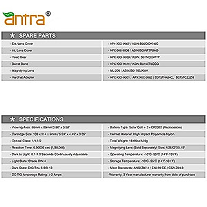 Antra True Color Auto Darkening Welding Helmet Wide Shade Range 4/7-13 Solar Power AH7-220-0000 TIG, MIG/MAG, MMA, Grinding 6+1 Extra Lens Covers