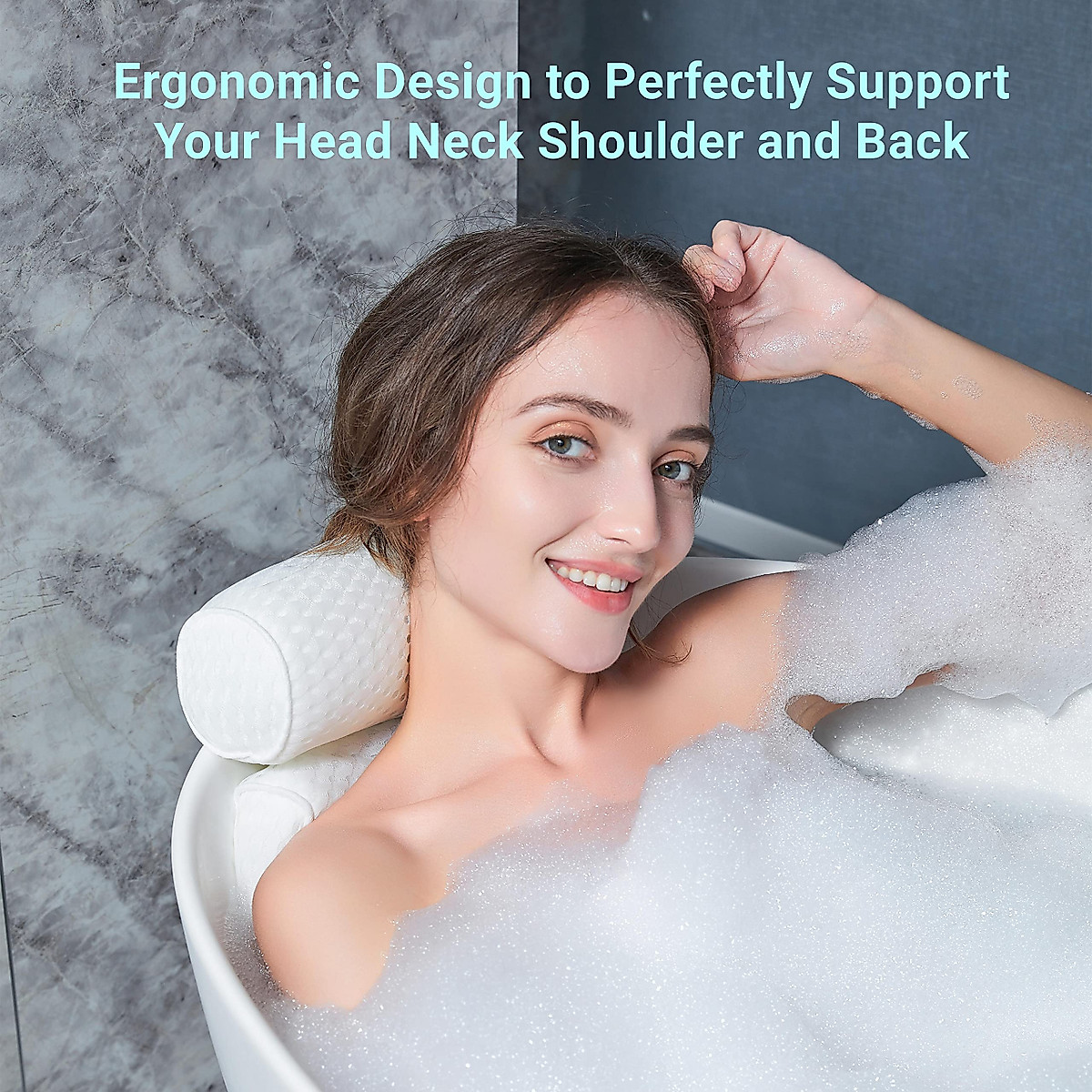 CAICFYIN Bathtub Pillow for Men and Women,Bath Pillows for Tub with 4D Waterproof Air Mesh Material Technology and 7 Non Slip Suction Cups,Bath Pillows for Tub Neck and Back Support