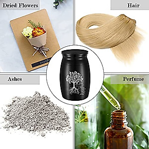 Small Urn for Ashes 3 Inches Mini Tree of Life Aluminum Urn for Human Ashes Cremation Funeral Ash Holder - Like Branches on a Tree we Grow in Different Direction，but Love Keeps us Together Forever