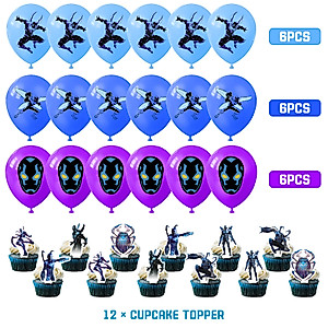 Blue Beetle Birthday Party Decoration, Include Beetle Superhero Theme Birthday Banner, Cake Topper, Latex Balloons, for Jaime Reyes Theme Fans, Kids Birthday Party Supplies, Baby Shower