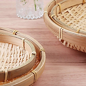 Vctitil 5.1inch/5.9inch Bamboo Basket Tray Fruit Holder Handmade Round Flat Basket Woven Round Dustpan Decor Ornaments Kitchen Storage(15cm)