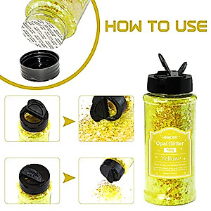 HEMOER Yellow Opal Glitter 100g/3.5oz, Cosmetic Mixed Hexagon Chunky & Fine Craft Glitter Resin Sequins for Epoxy Glass, Resin Art, Body, Hair, Face, Nail, Slime, Tumbler, Festival Party
