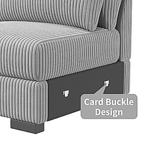 Nynsley Corduroy Middle Seating Modular Sectional Couch Module Parts Convertible Modern Sectional Sofa Couch Accent Armless Chair, Removable and Washable Pillowcases,Grey