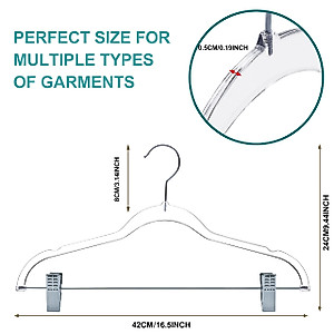 Clear Plastic Pants Hangers with Clips 20 Pack | Heavy Duty Skirt Hangers Swivel Hook and Notches | Space Saving Acrylic Clip Hangers for Pants | Suitable for All Clothing | 16.5 Inch (Clear, 20)