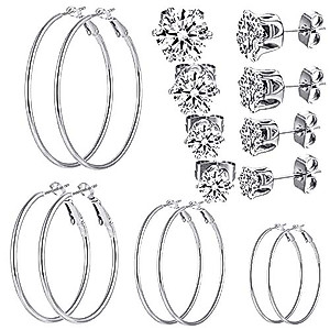 4 Pairs Silver Plated Hoop Earrings for Women Lightweight Hypoallergenic Silver Hoops Stainless Steel Hoop Earrings Loop Earrings Set