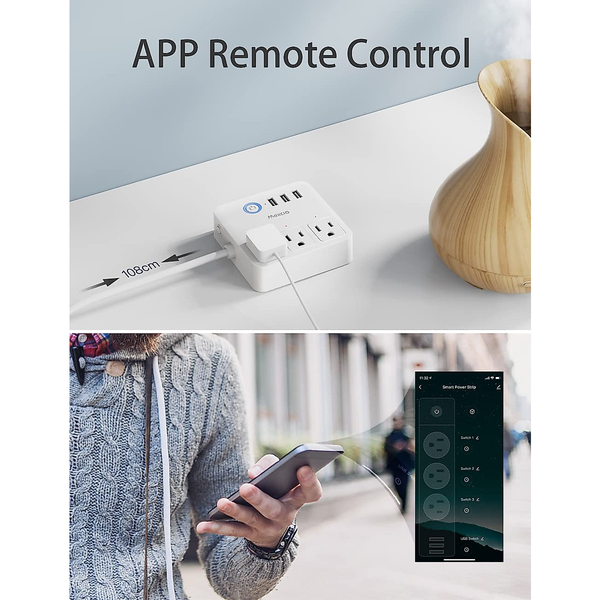 Smart Power Strip, Maxcio USB Surge Protector Compatible with Alexa & Google Home, Smart Outlets with 3 USB Ports, APP Individual Control, Smart Home Office Multi-Plug Extension Cord for Home, Travel