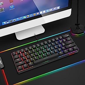RedThunder 60% Wired Mechanical Gaming Keyboard, 61 Keys Ultra-Compact Keyboard, PBT Keycaps, RGB Backlight for PC (Brown Switch, Black)