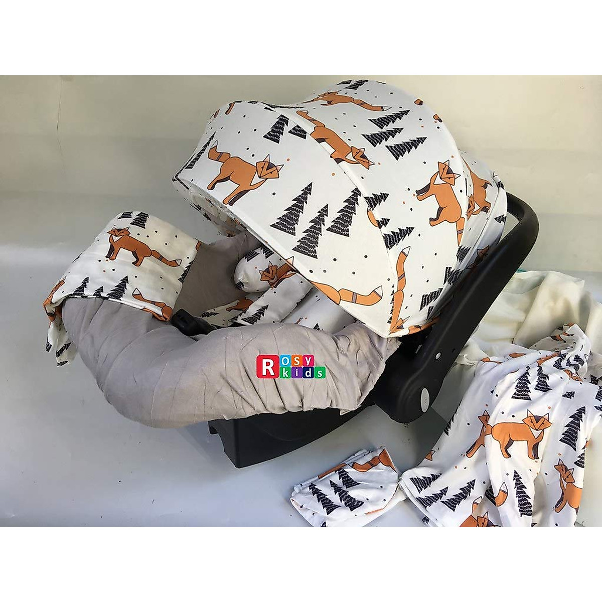 9pc Unisex Baby Boy Girl Ultimate Set of Infant Car Seat Cover Canopy Headrest Blanket Hat Nursing Scarf, 06JE03