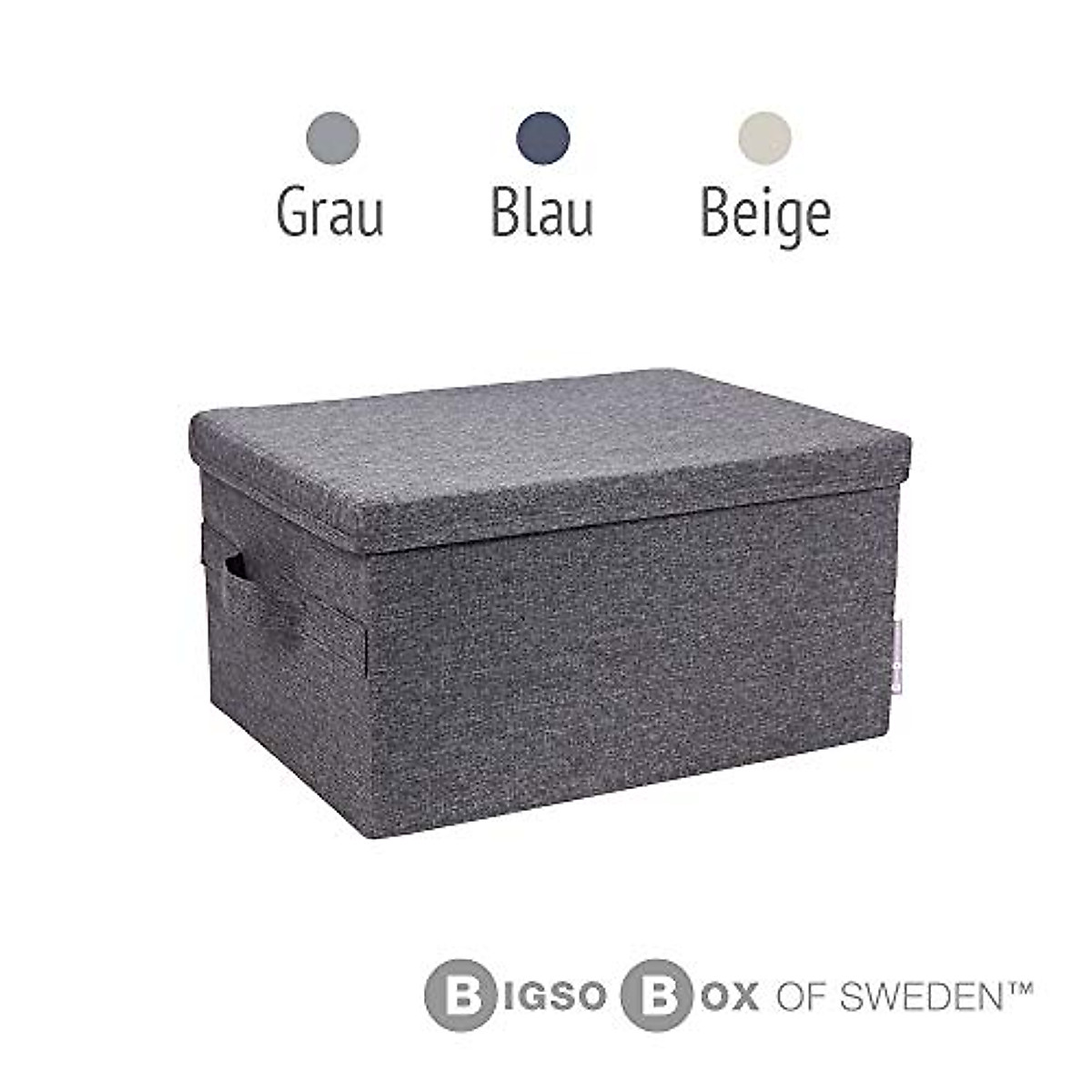 Bigso Soft Foldable Polyester Storage Box with Lid | Fabric Storage Bin with Lid and Handles for Closets and Rooms | Collapsible Storage Box for Clothes and More | 13.4″ x 17.7″ x 9.8” | Large | Grey