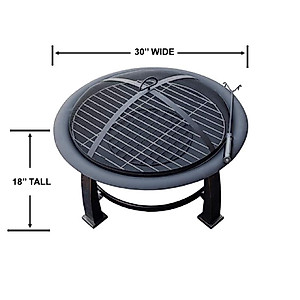 Hiland F FT-235 Wood Burning Fire Pit w/Cooking Grate and Domed Mesh, 30", Black