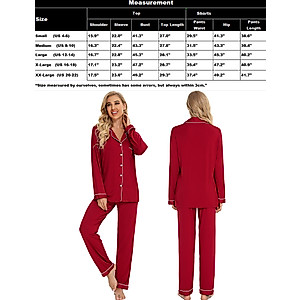 Pjmlifecoco Pj Sets for Woman Long Sleeve Button Down Sleepwear Two Piece Shirt and Pajama Pants Soft Pajamas Nightwear Lounge Set Red