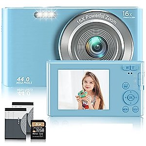 Digital Camera,Kids Camera with 32GB Card 4K 44MP Point and Shoot Camera with 16X Digital Zoom 2.4 Inch,Vlogging Camera for Students Teens Adults Girls Boys-Blue3