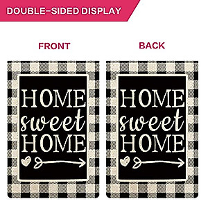 Coskaka Home Decorative Welcome Home Sweet Home Garden Flag Buffalo Plaid Check Outdoor Black and White Burlap Spring Summer Outside Farmhouse Holiday Flag 12.5 x 18"