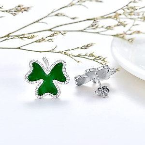 Pytali Sterling Silver Green Shamrock Earrings for Women Clover Earrings St.Patrick's Day Gift for Girlfriend Wife Good Luck Earrings Irish Earrings