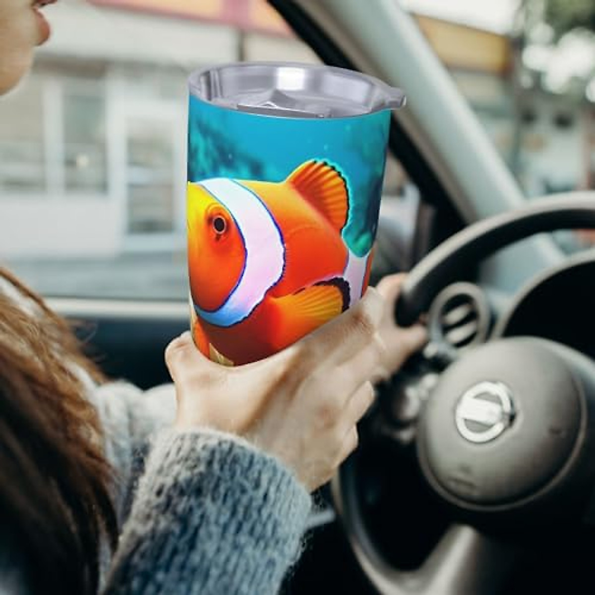 Clown Fish Tumbler with Lid and Straw 20oz Stainless Steel Car Cup for Hot and Cold Drinks, Double Wall Insulated Travel Coffee Mug Reusable Drink Thermos Cup Birthday Gifts