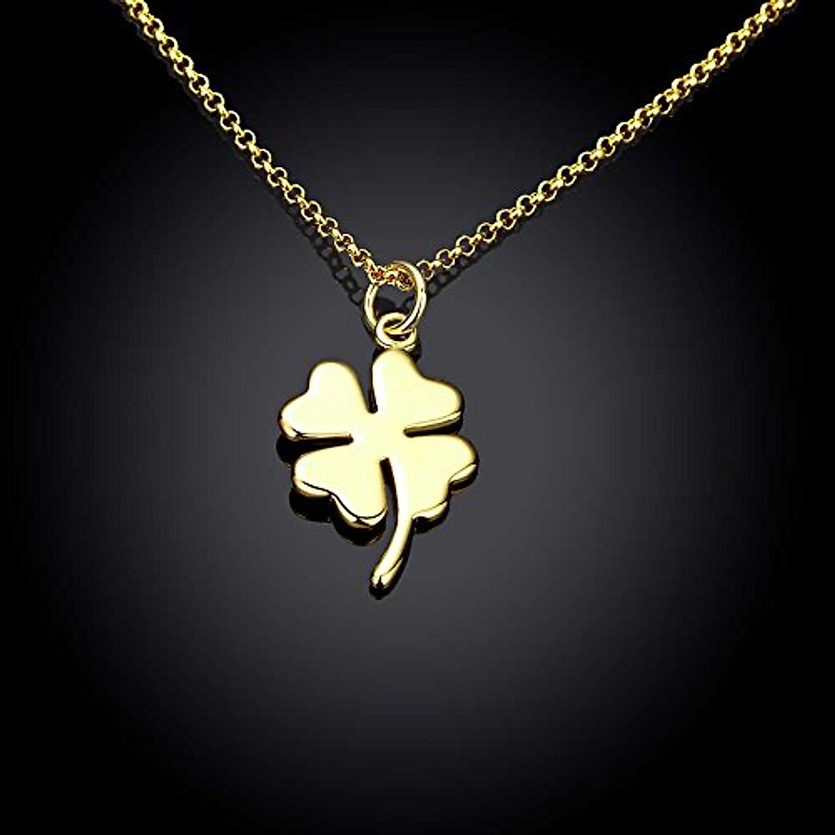 Greendou Fashion Jewelry 18K Gold Cute Four-Leaf Clover Lucky Adjustable Pendant Necklace