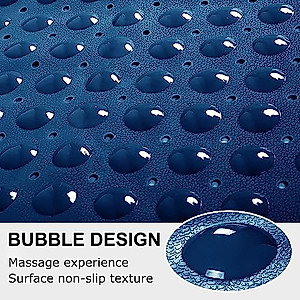 Duwenem Bath Mat for Tub and Shower - Extra Large 39 X 16 Inch Non Slip Bathtub Mat with Drain Holes & Suction Cups - Machine Washable Bathroom Mat (Navy Blue)