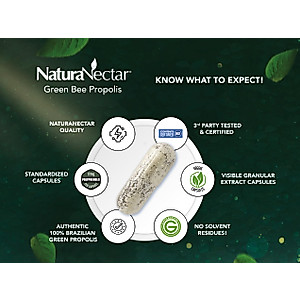 NaturaNectar Green Bee Propolis | NSF Contents Certified | Premium Brazilian Propolis | Care Relief | Ethical Beekeeping & Naturally Sourced | 60 capsules