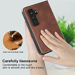 Foluu Microsoft Surface Duo 2 Case, Leather with Hand Strap, Slim PU Protective Phone Case (Brown)