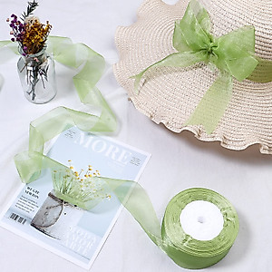 Hiswan 1.5 inch Sheer Organza Ribbon Sage Green Chiffon Ribbon for Gift Wrapping Christmas Halloween Decoration Wedding Flower Bouquet Crafts 50 Yards