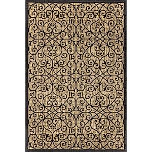 JONATHAN Y Madrid Vintage Filigree Textured Weave Indoor/Outdoor Black/Khaki 5 ft. x 8 ft. Area-Rug, Classic,Easy-Cleaning,HighTraffic,LivingRoom,Backyard, Non Shedding (SMB107A-5)