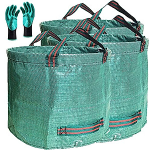 Professional 3-Pack 106 Gallons Lawn Garden Bags (D31, H31 inches) Reusable Yard Leaf Waste Bags with Coated Gardening Gloves - Storage Bag,Patio Bag,Laundry Container,Trash Can with 4 Handles