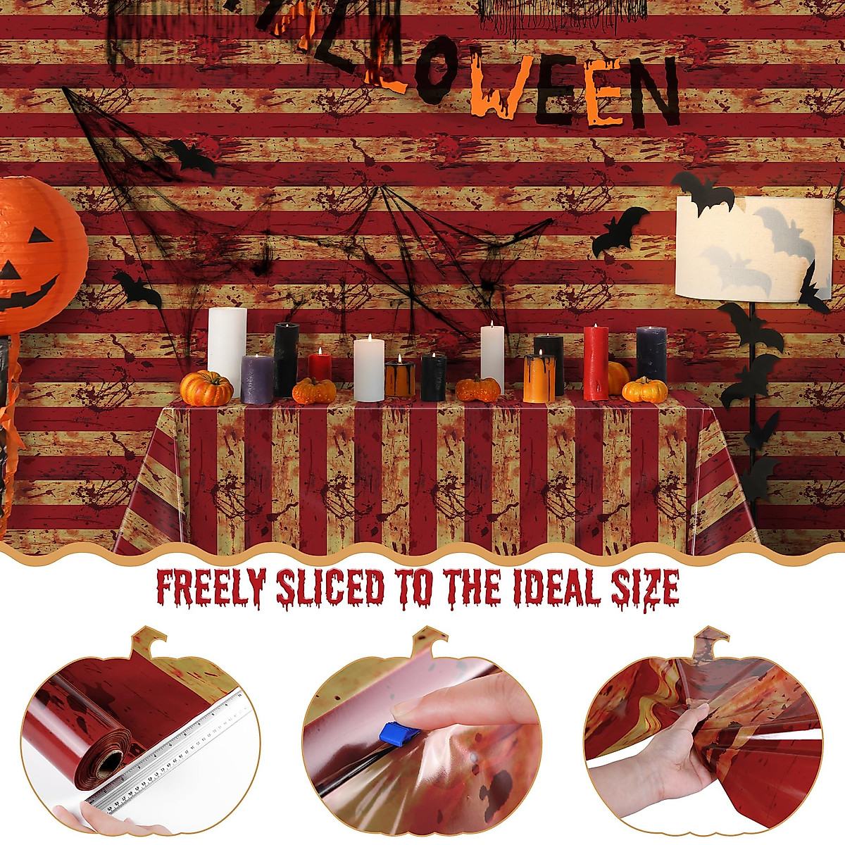 HOBBY HORSE 100 Ft x 54 Inch Creepy Carnival Tablecloth Roll with Cutter Box Terrible Halloween Bloody Circus Tent Backdrop Cut to Size Table Cover for Clown Room Wall Decorations for Halloween Circus