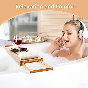 Foldable Teak Bathtub Tray with Expandable Handles - Luxury Small Bathtub Caddy with Wine Glass & Phone Holder for Spa Relaxation & Bath Tub Accessories
