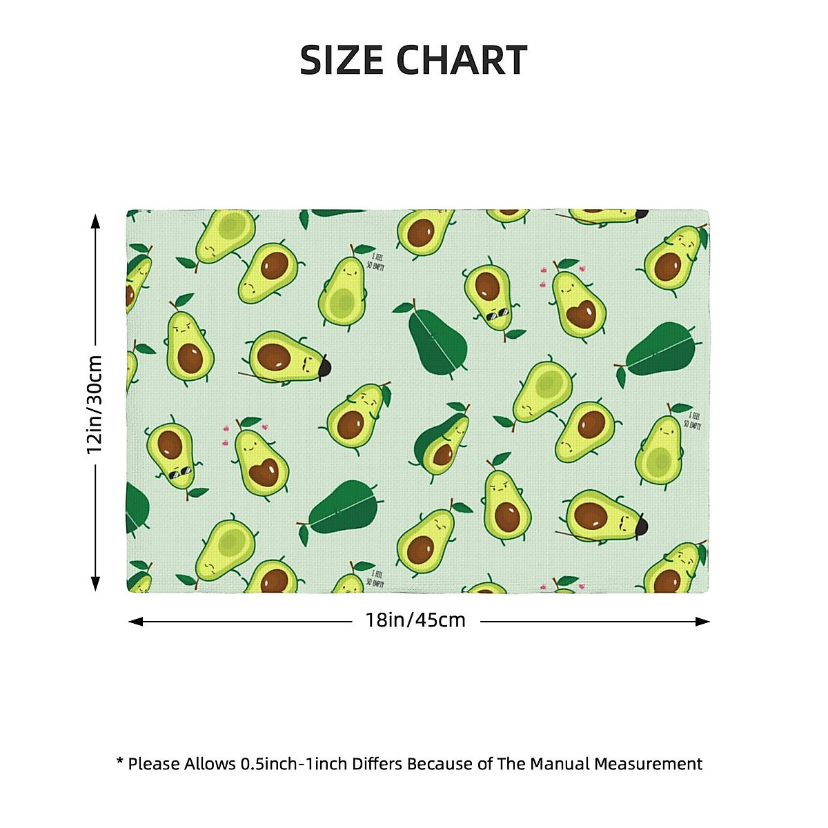 Green Cute Avocado Placemats Set of 6,Table Placemats Outdoor Indoor Placemats Rectangle,Washable Place Mats for Dining Kitchen Table Decor,Picnic Placemat Table Mat Kitchen Decor 12 X 18 in