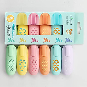 enlegend 6 Piece Stylish Modern Style Mini Highlighter Pen Kawaii Stuff Pastel Color Geometric Line Design Gift Highlighter Marker