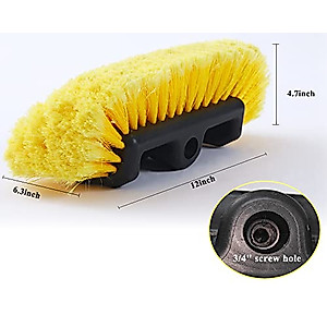HOKLNUSE 12" Car Wash Brush Head Truck Washing Brush Siding Brush for Auto Truck Boat Camper Exterior Flow-Thru Washing Cleaning