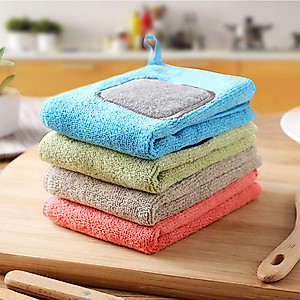 2PCS Microfiber Kitchen Dish Towels Cloths with Hanging Hoop, Cleaning Cloth High Absorbent Dish Clothes for Washing Dishes(Grey)