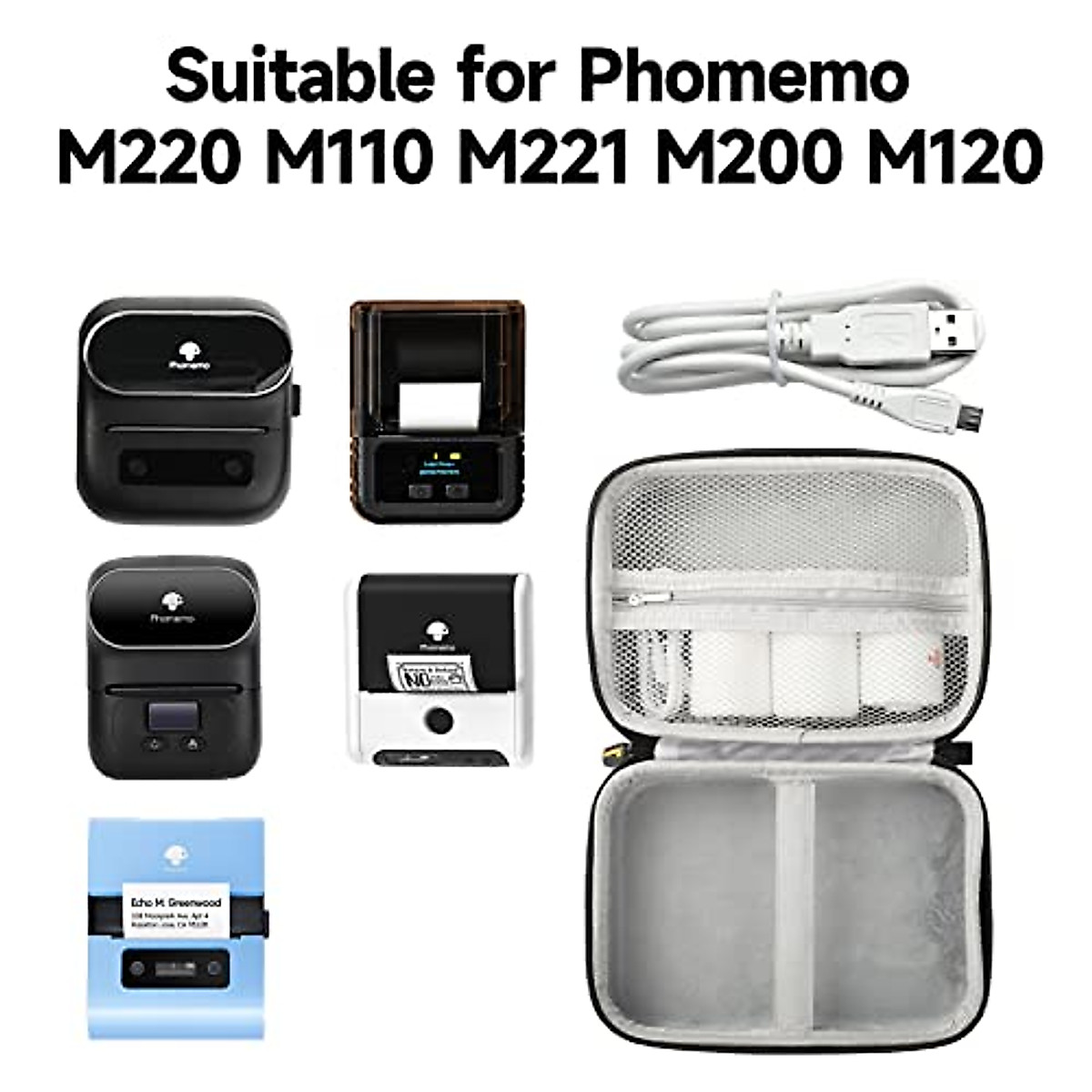 Phomemo Label Maker Case,Portable Case Compatible M220 M110 M221 M120 M200 Label Maker Printer, Holder Case for Label Maker Machine with Tape, with Mesh Pocket for Accessories (Case Only)