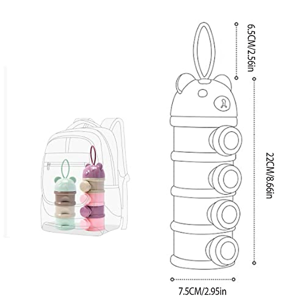 Manwetye 2 PCS 4-Layer Baby Milk Powder Dispenser, Stackable Formula Container for Travel, Portable Snack Storage Box