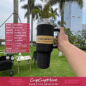Cupcupmore 40oz Black Bling Rhinestone Stainless Steel Sippy Tumbler Glitter Vacuum Insulated Water Bottle with Straw & Lid &Handle,Thermos for Hot & Cold Drinks,Car Cup Holder,Coffee