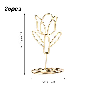 MANMAOHE 25Pcs Gold Table Number Holders Rose Flower Shaped Wire Picture Holder Small Size Table Card Holders Table Number Stands Photo Stand for Centerpieces Wedding Party Birthday