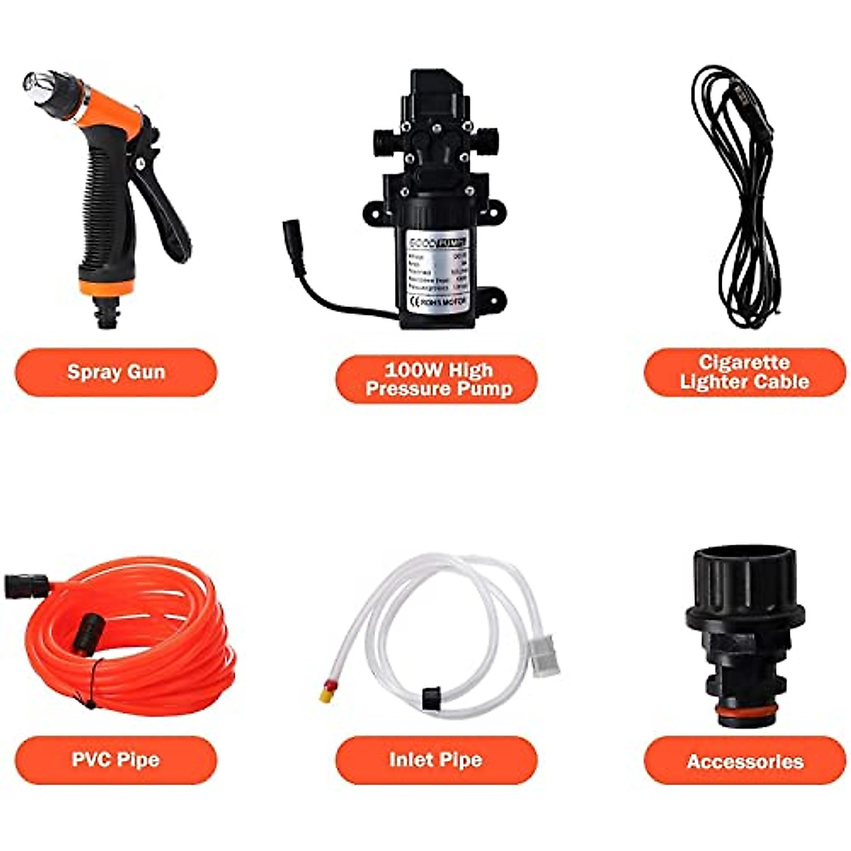Portable Electric Pressure Washer Pump Intelligent High Pressure Powerful Washing Kit with 20Ft PVC Hose for Home Cleaning Car Garden Projects (100W 160PSI 12V)