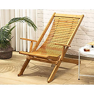 AbocoFur Bamboo Folding Lounge Chair, Indoor&Outdoor Lazy Recliner with Armrest, Home Zero Gravity Chair for Lunch Break, Portable Chaise for Patio, Balcony, Garden