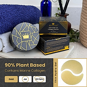 REVITALE Gold under EYE Collagen Gel Mask, Nourishes, Firms & Hydrates, Puffy Eyes & Dark Circles, Hyaluronic Acid (30 Pairs - Jar)