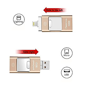 4 in 1 High Speed USB Multi Drive Flash Drive, Flash Drive for iPhone & Photo Stick for Android Phones, Photo Stick Omni for iPhone and Computer (Gold,64GB)