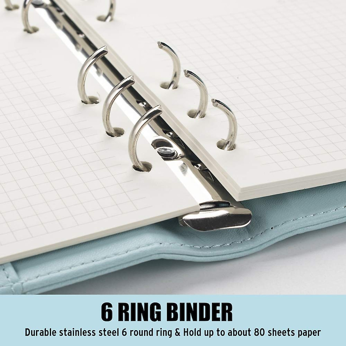 Sooez A6 Notebook Binder, 6 Ring Planner with Stylish Design, Loose Leaf Personal Organizer Binder Cover with Magnetic Buckle Closure, PU Leather Binder for Women with Macaron Colors, 7.48"x5.2"