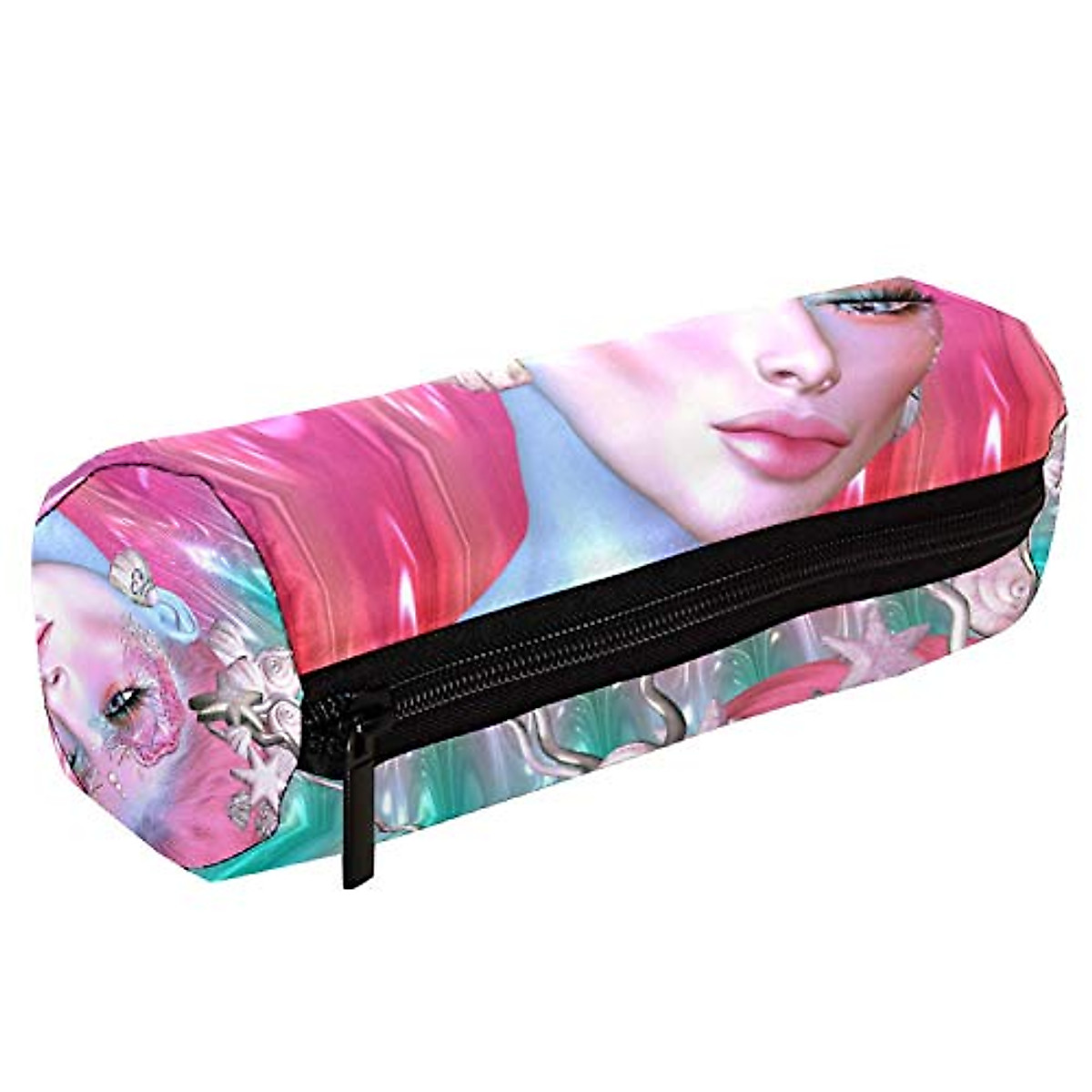 Mermaid Sea Shells and Star Fish Decorate Her Hair Pencil Bag Pen Case Stationary Case Pencil Pouch Desk Organizer Makeup Cosmetic Bag for School Office