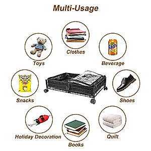 HoCorn Under Bed Storage with Wheels, Rolling Under Bed Shoe Storage Container, Under Bed Cart with Wheels, Underbed Storage with Sturdy Storage Bags & Clear Window & Thick Fabric, 2 Sets, (Black)