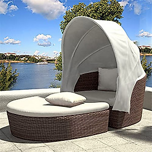 QUUL Outdoor Rattan Garden Patio Balcony Sun Lounger Leisure Lazy Rattan Chair Sofa Bed