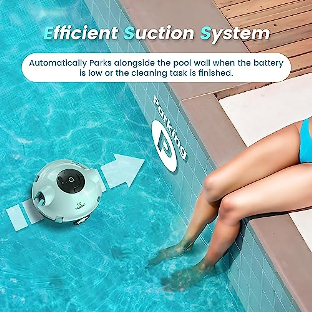 𝟮𝟬𝟮𝟯 𝙐𝙥𝙜𝙧𝙖𝙙𝙚 TASVAC Cordless Robotic Pool Cleaner, Automatic Vacuum, 90 Mins Runtime, Powerful, Self-Parking, Lightweight, Ideal for Flat Above/In-Ground up to 1100 Sq.Ft, Off-White (Y10)