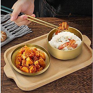 MDEOOSKY 2PCS 304 Stainless Steel Rice Bowls, Gold Metal Bowl with Lid, Double Layer Anti Scalding Bowl, Rice Bowls Soup Bowl Salad Bowl Noodle Bowl for Korean Kitchen Restaurant, 4.92 inch